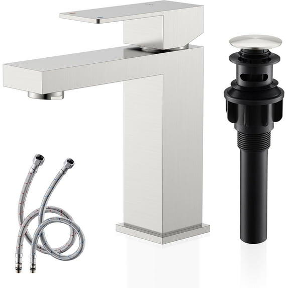 Single Handle Bathroom Sink Faucet, Brushed Nickel Vanity Faucet for ...