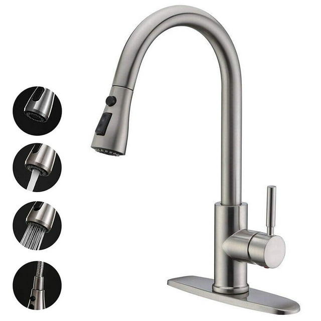 Feetron Premium Single-Handle Pull-Down Kitchen Faucet, Brushed Nickel ...