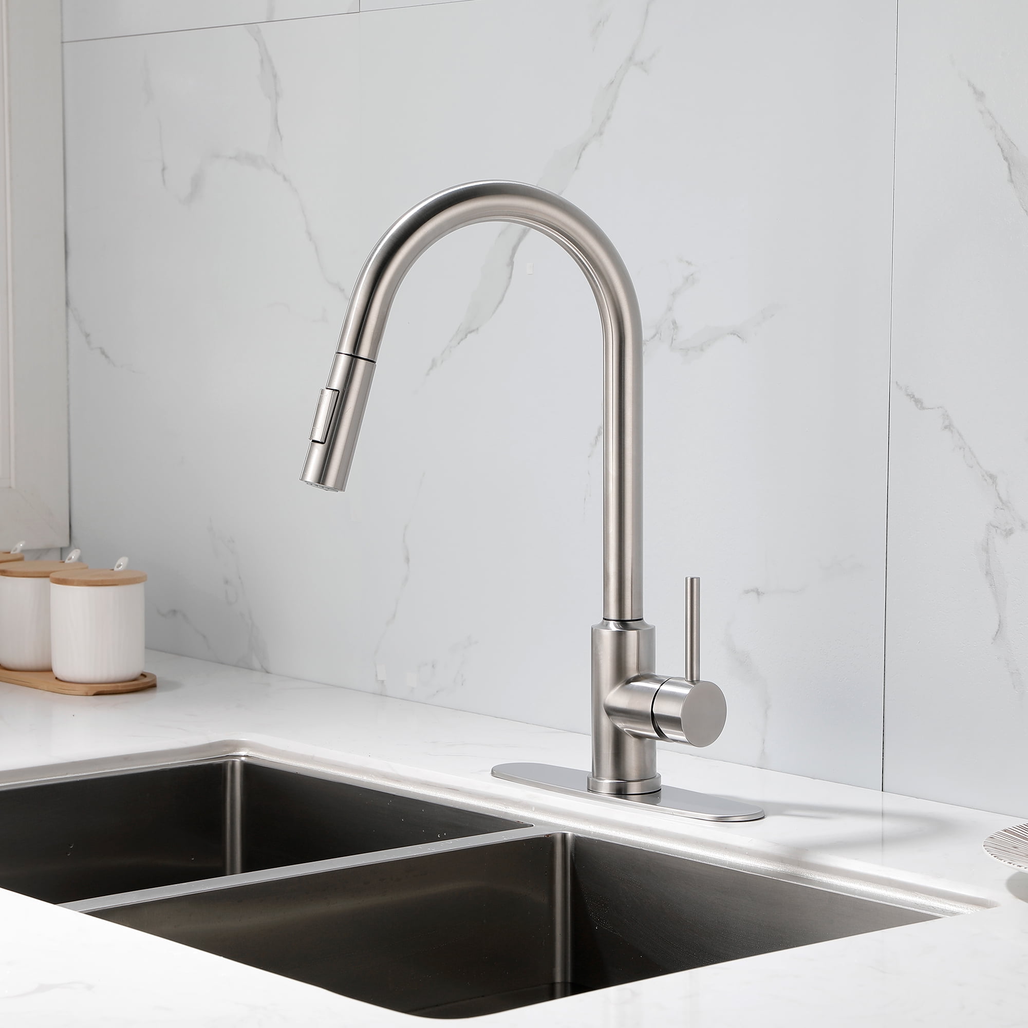 Single Handle High Arc Pull Out Kitchen Faucet,Single Level Stainless ...