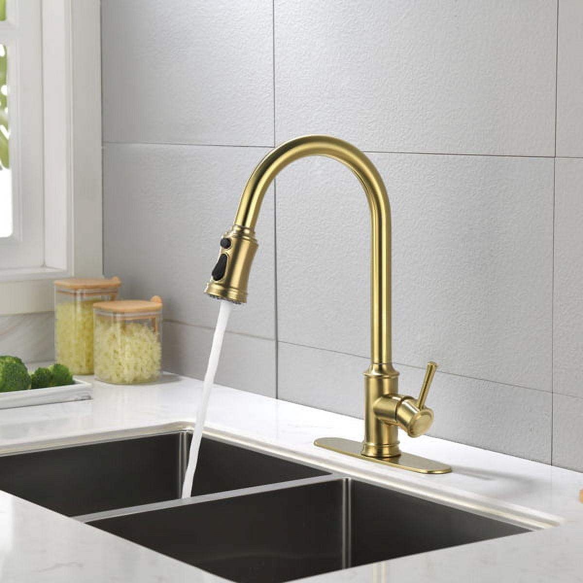 Single Handle High Arc Pull Out Kitchen Faucet,Single Level Stainless ...