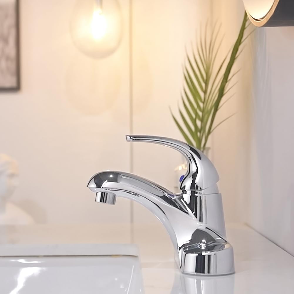 Single Handle Mid Arc Centerset Bathroom Sink Faucet with Metal Drain ...