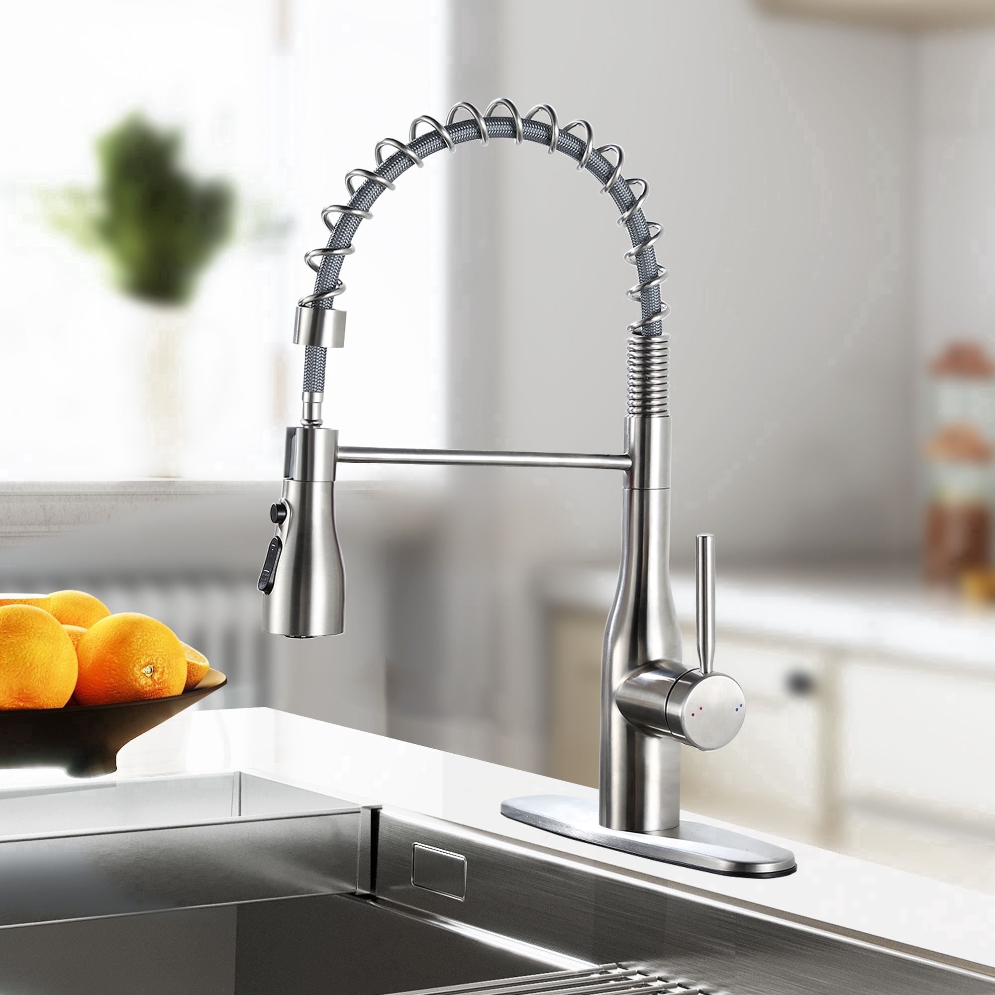 SUNRINX Spring Neck Lead Free Kitchen Faucets With Pull Down Sprayer ...