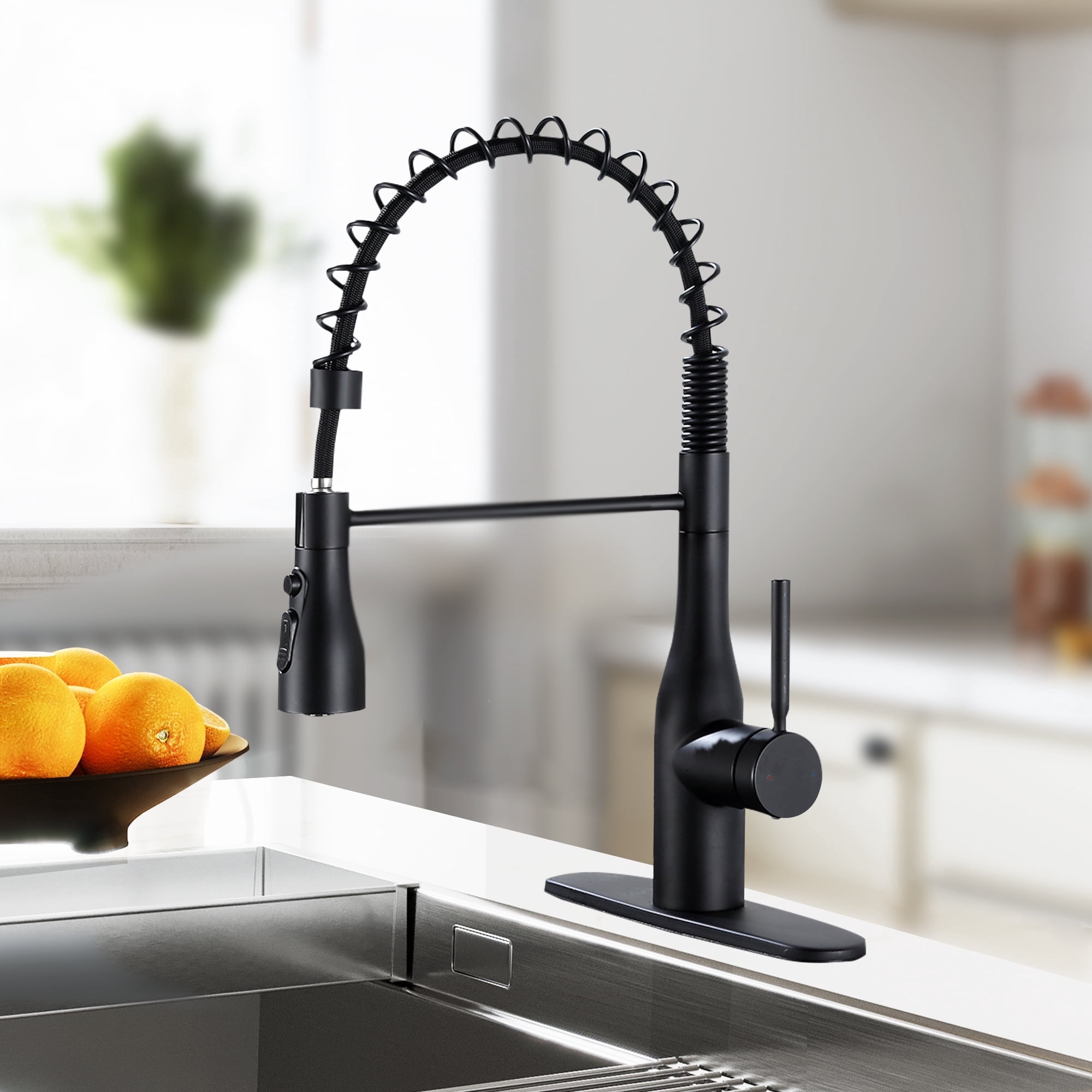 SUNRINX Spring Neck Lead Free Kitchen Faucets With Pull Down Sprayer ...