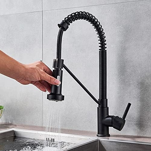 Single Handle Spring Kitchen Sink Faucet with Pull Black Pull Down ...