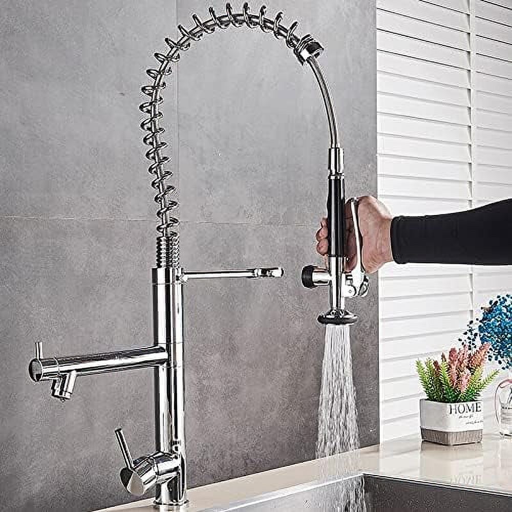 Single Handle Spring Kitchen Sink Faucet with Pull Bright Chrome Spring ...