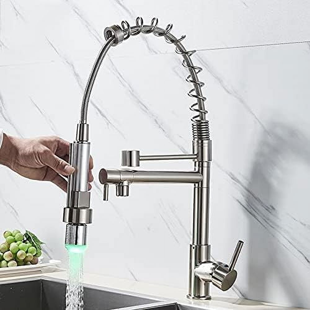 Single Handle Spring Kitchen Sink Faucet with Pull Led Color Changing ...