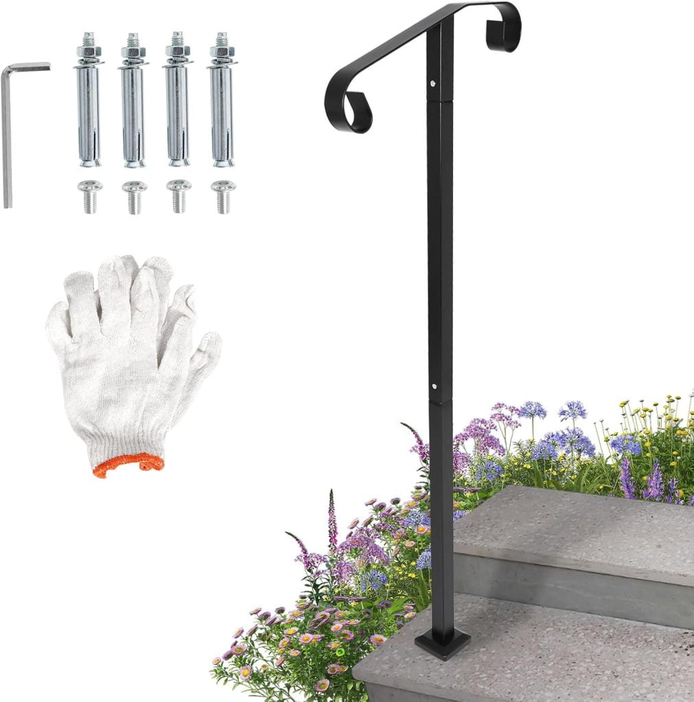 Single Handrails for Outdoor Steps，Wrought Iron Post Handrail Fits 1 or ...