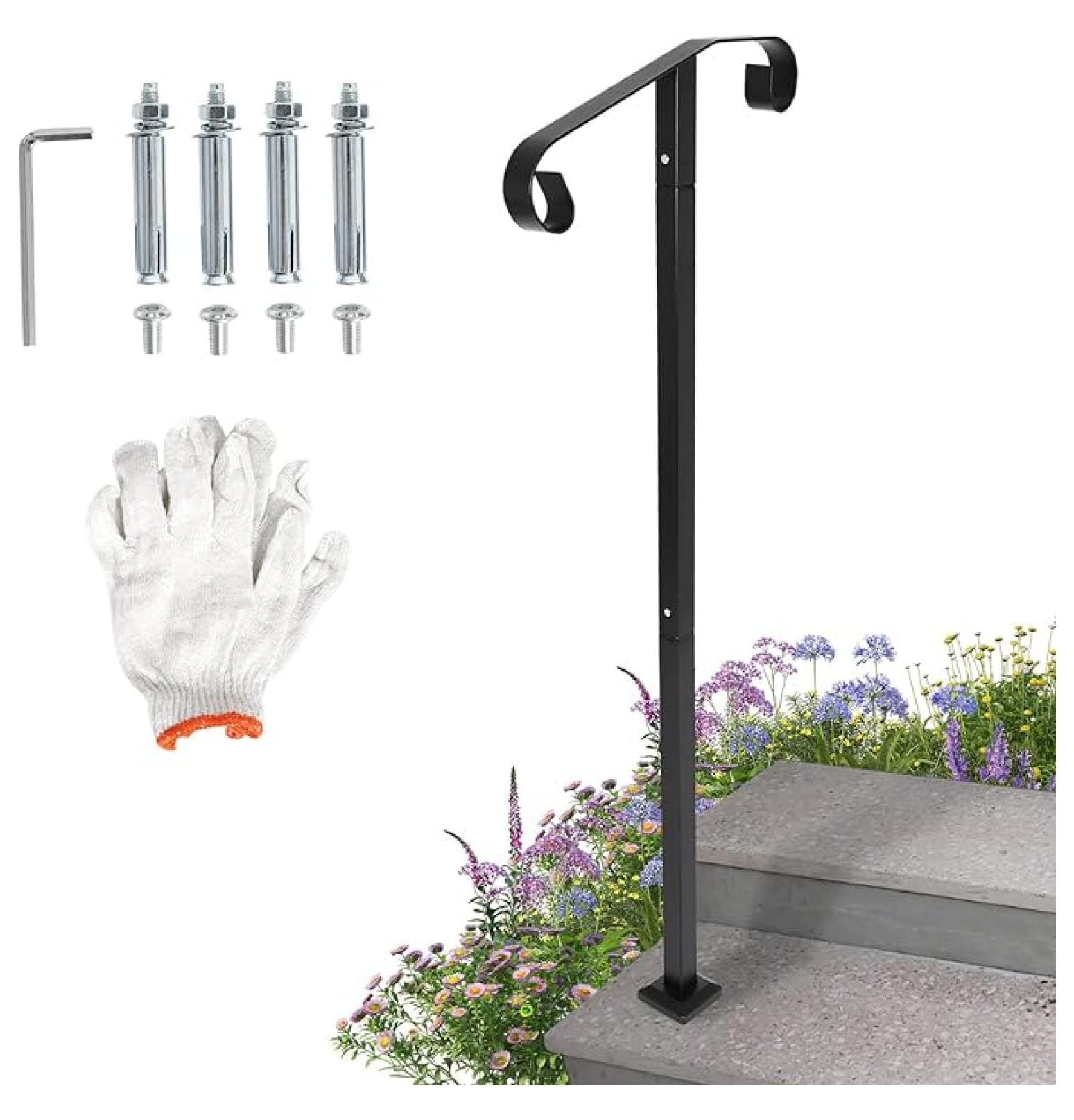 Single Handrails for Outdoor Steps，Wrought Iron Post Handrail Fits 1 or ...