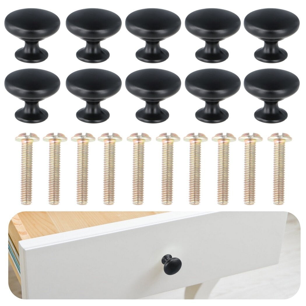 Single Hole Cabinet Knobs, 10PCS Single Hole Drawer Pulls with Screws, Round Matte Black Dresser ...