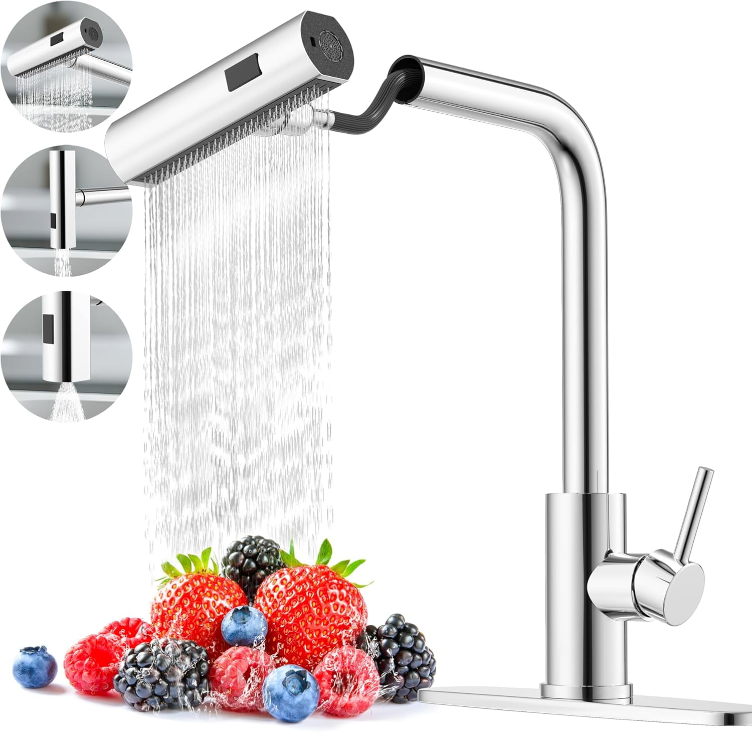 Single Hole Kitchen Sink Faucets with Pull Down Sprayer in Chrome ...