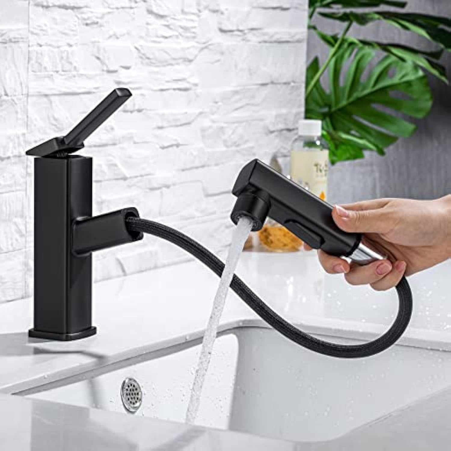 Single Hole Pull Out Faucet for Bathroom Sink, Black Sink Faucet ...
