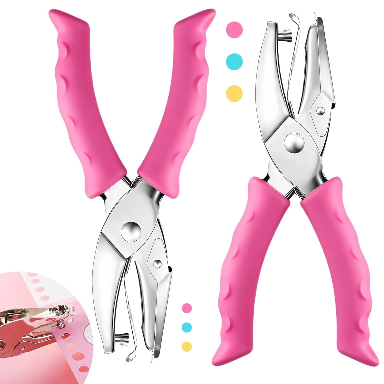 Single Hole Punch, 2 Pcs 1/4" and 1/8" Hole Puncher with Pink Soft Grip ...