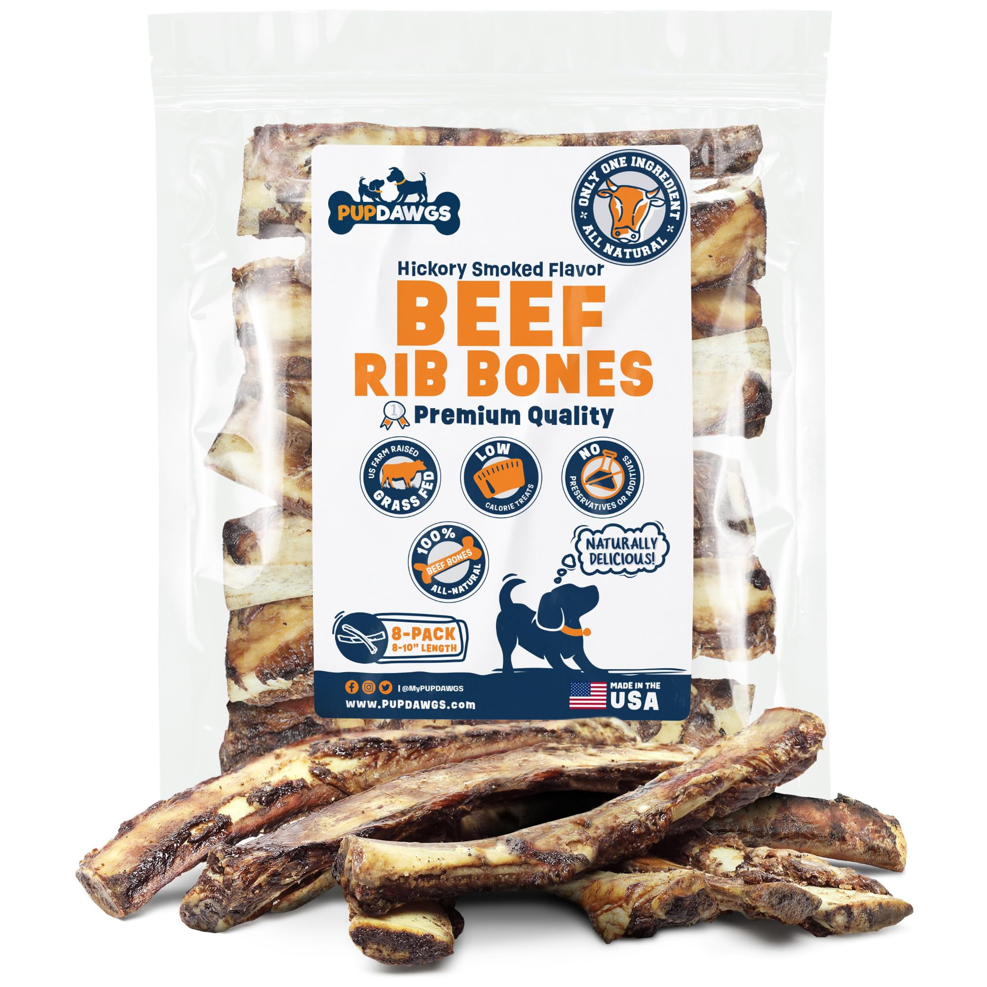 Single Ingredient Dog Bones - Made In Usa - 8-10” Beef Rib Bones ...
