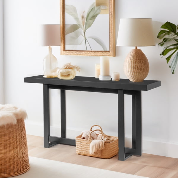 Single-Layer Entryway Console Table - Density Board & Pine Wood, Black ...