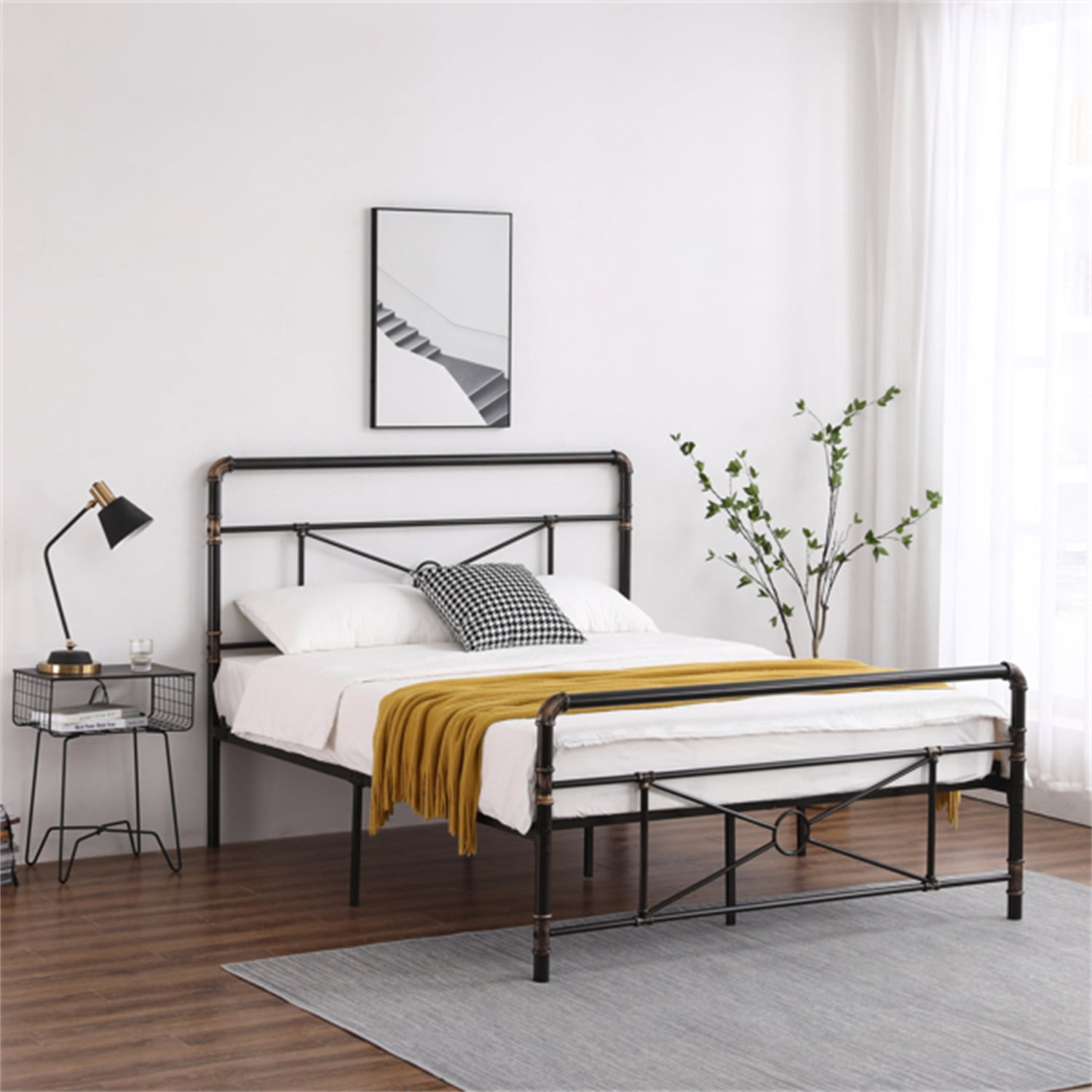 Single-Layer Water Pipe Bed Victorian Metal Bed Frame with Headboard ...
