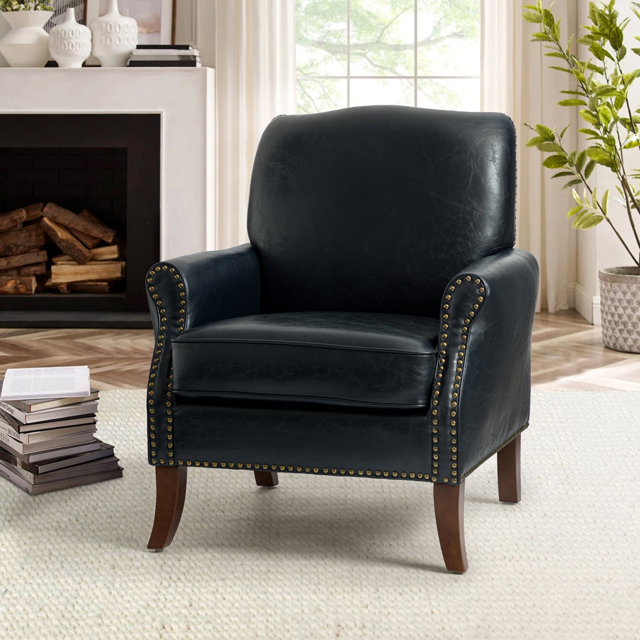 Single Leather Armrest Chair, Modern Leisure Backrest Sofa Chair with ...