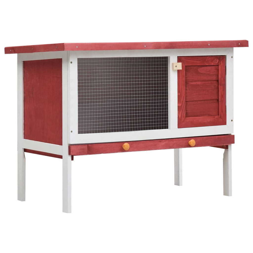 Single-Level Red Wood Outdoor Rabbit Hutch with Spacious Living Area ...