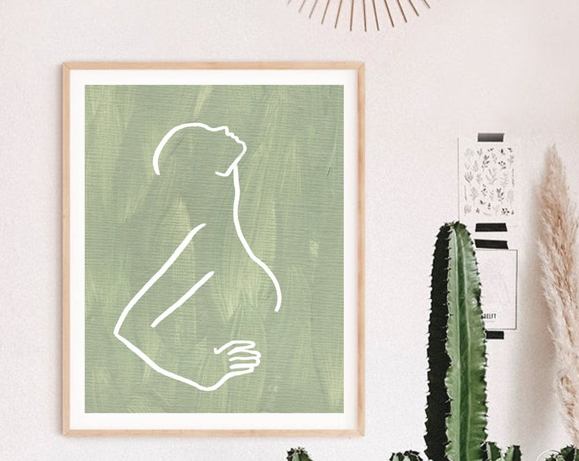Single Line Woman Art Print, Green Wall Print, Minimalist Woman Line ...