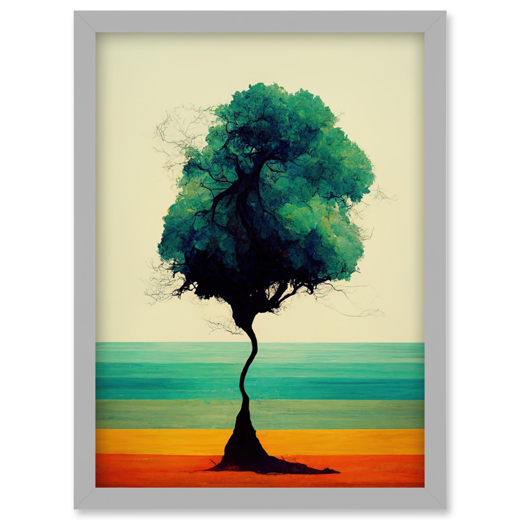 Single Lone Abstract Tree Colourful Bold Rainbow Striped Landscape ...