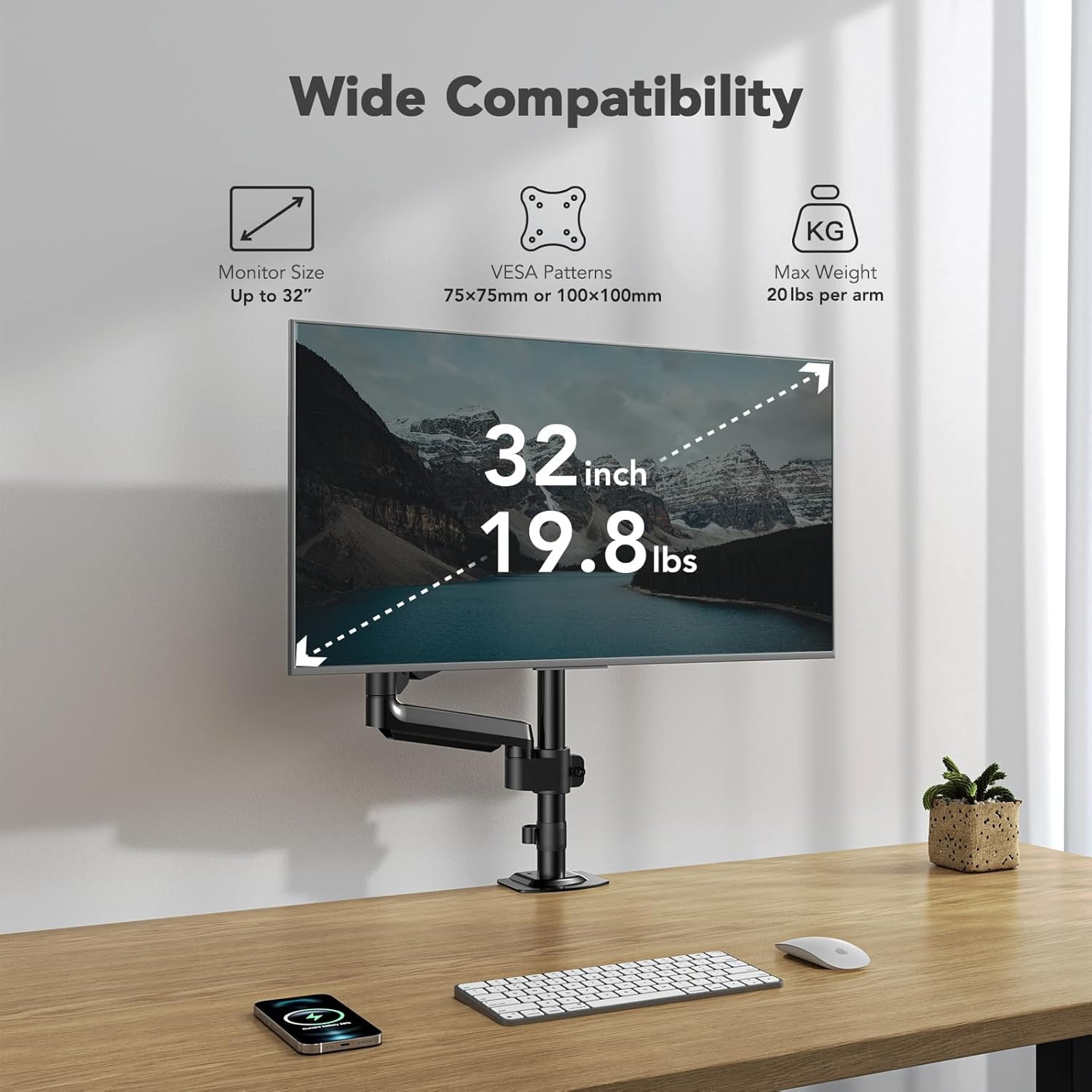 Single Monitor Arm, Tall Computer Monitor Stand for 13–32 inch Screens ...