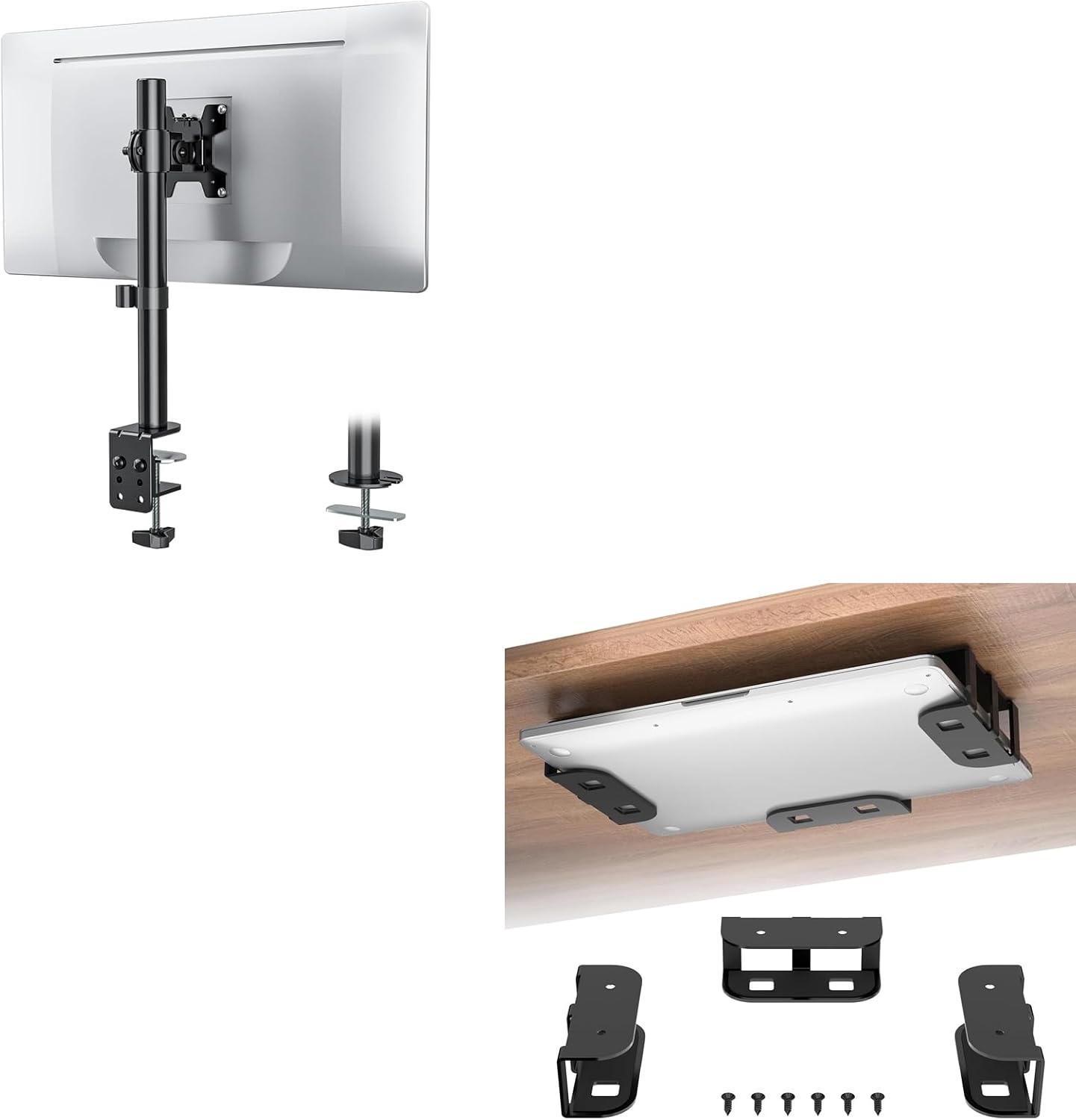 Single Monitor Mount, Single Desk Monitor Stand+Under Desk Laptop Mount ...