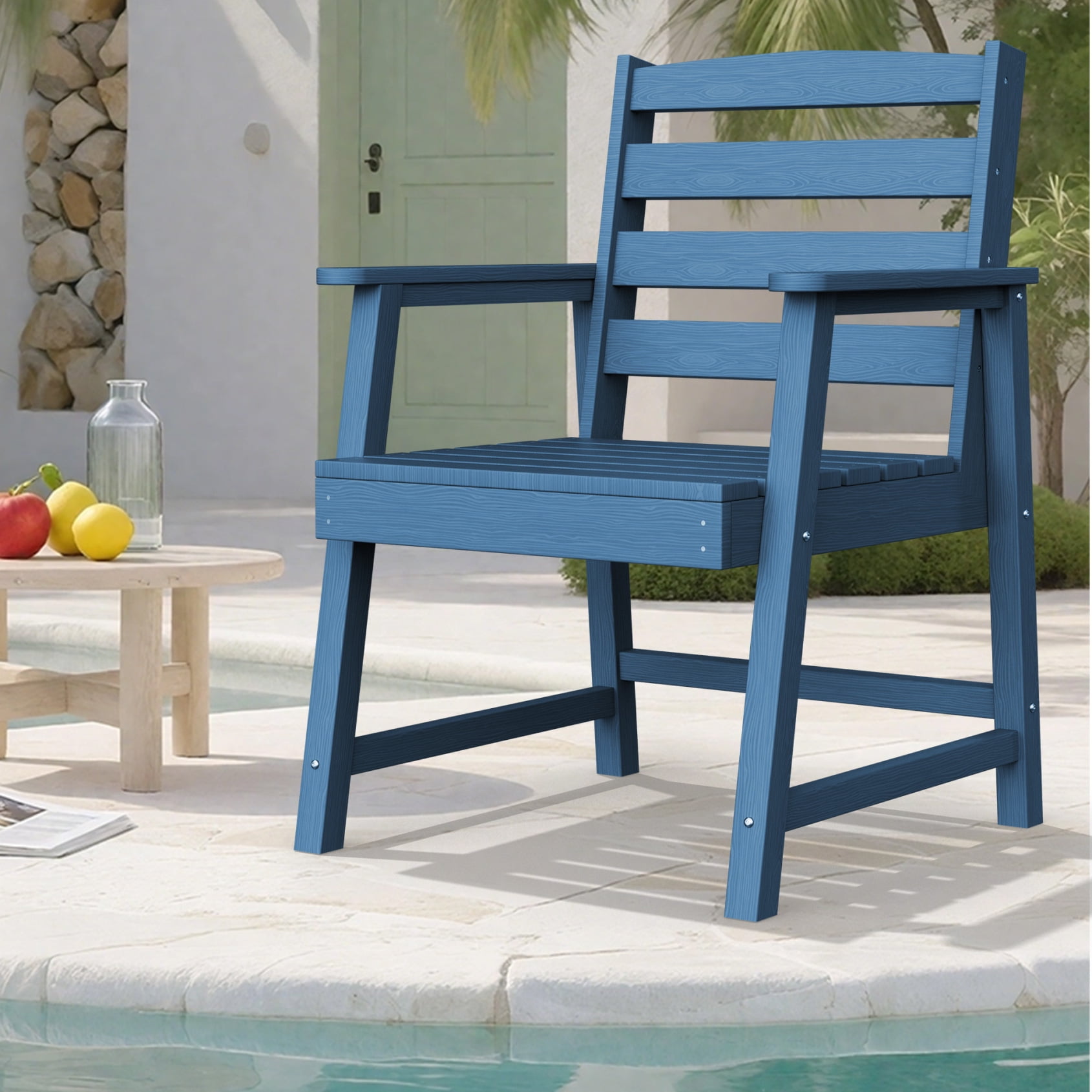 Single Outdoor Dining Chair with Imitation Wood Grain Design,All ...