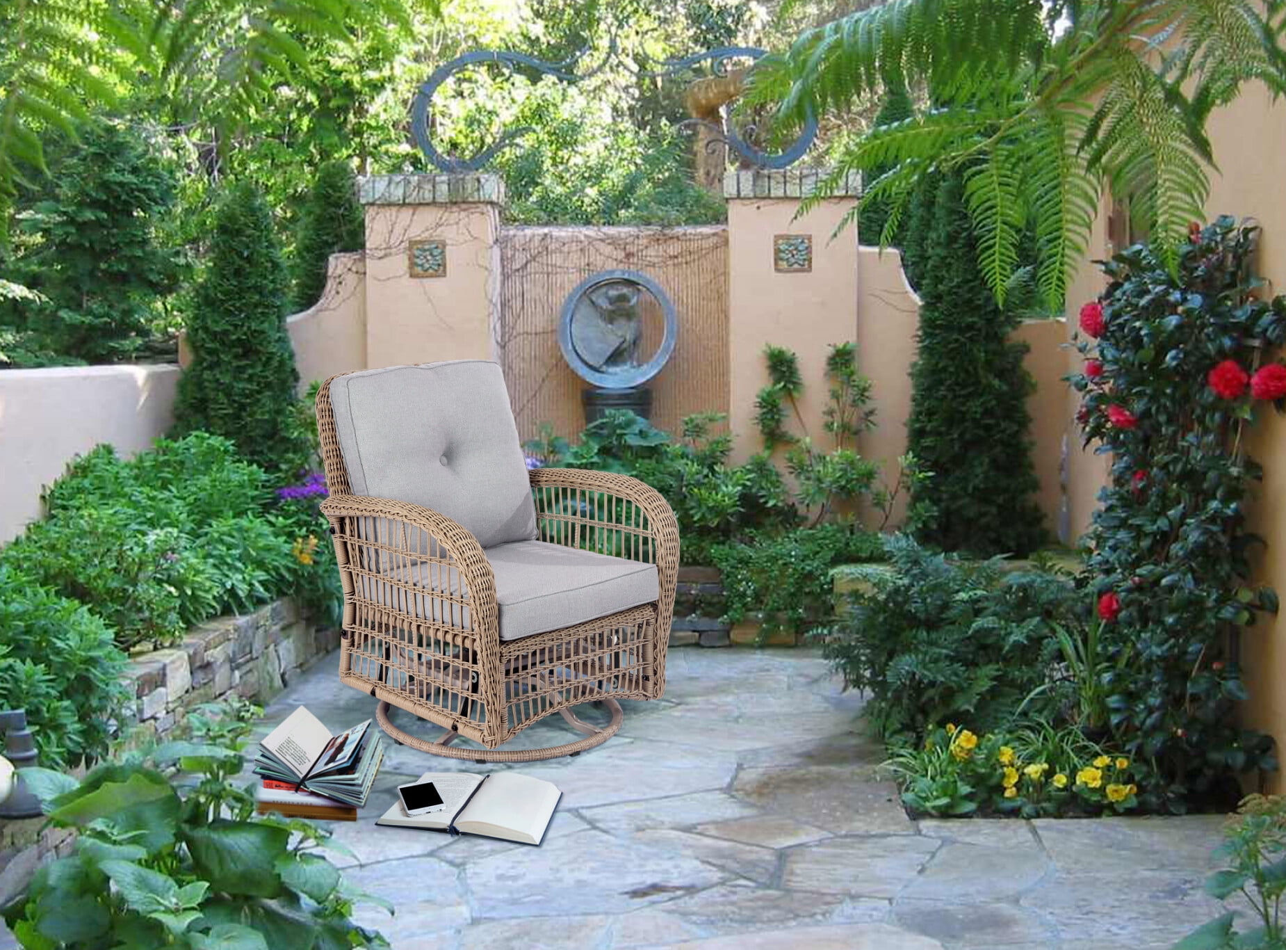 Single Outdoor Rattan Rocker Chair, 360 Degree Patio Swivel Glider ...