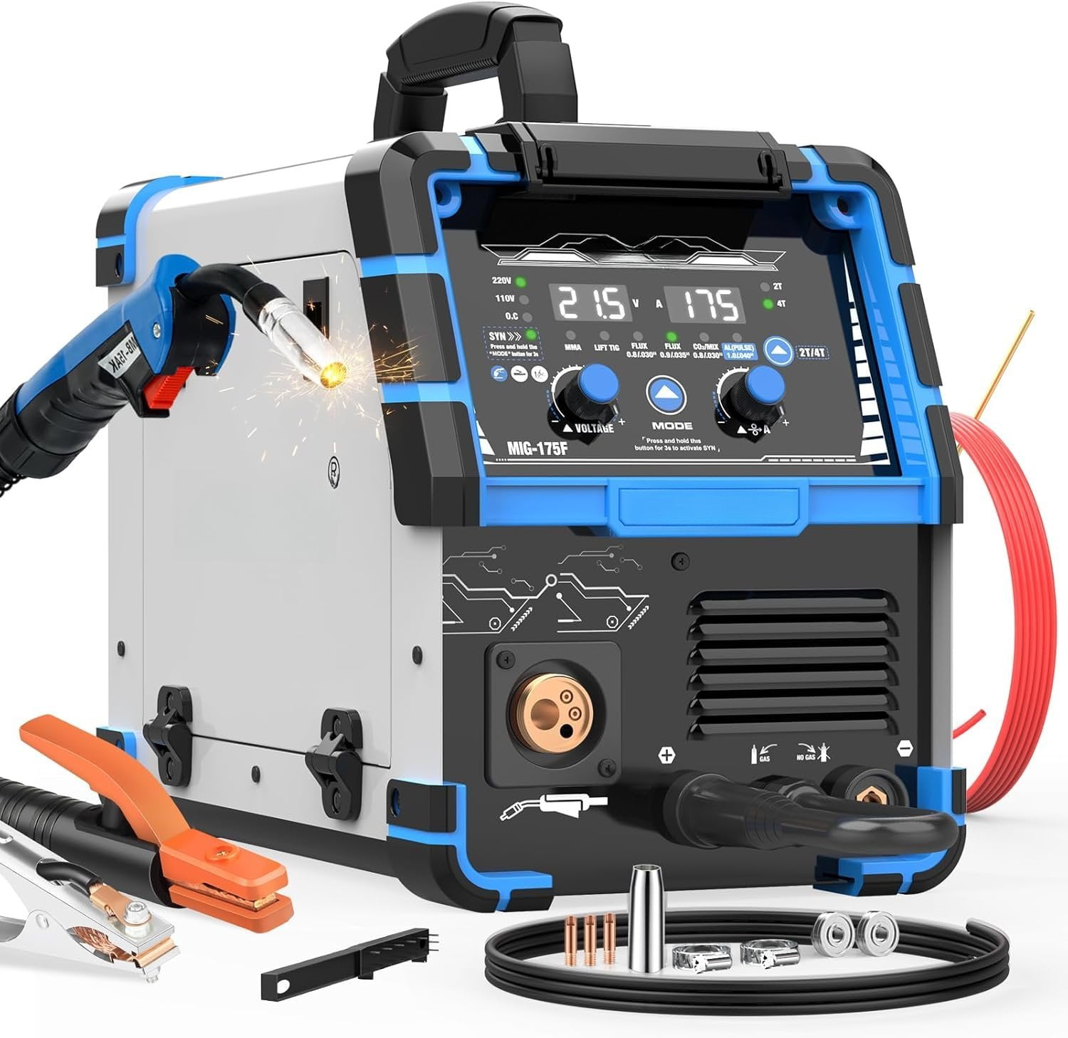 Single PULSE MIG Welder Machine 175Amp, 110V 220V 5-in-1 Multiprocess ...