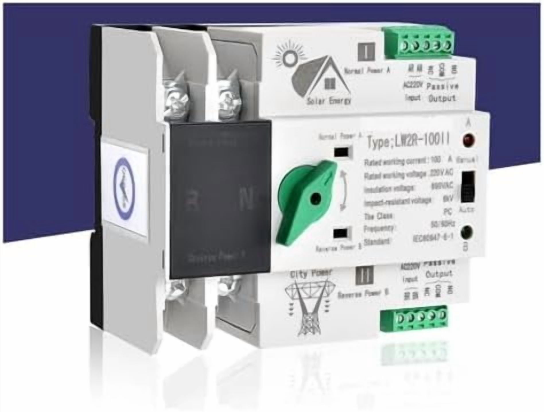 Single-Phase 220V 100A 125A Automatic Converter 2P Uninterruptible Dual ...