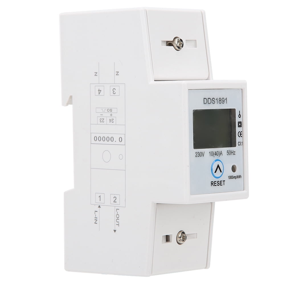 Single Phase DIN Rail Energy Meter, 50Hz Electricity Power Monitor, LCD ...