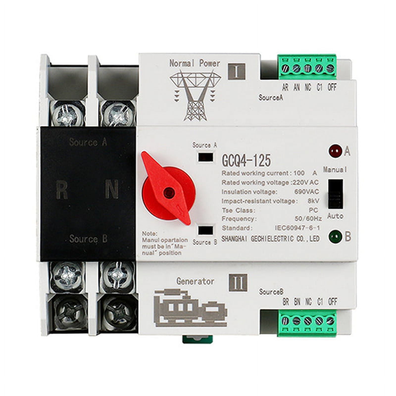Single Phase Din Rail ATS 220V PC Dual Power Automatic Transfer Switch ...