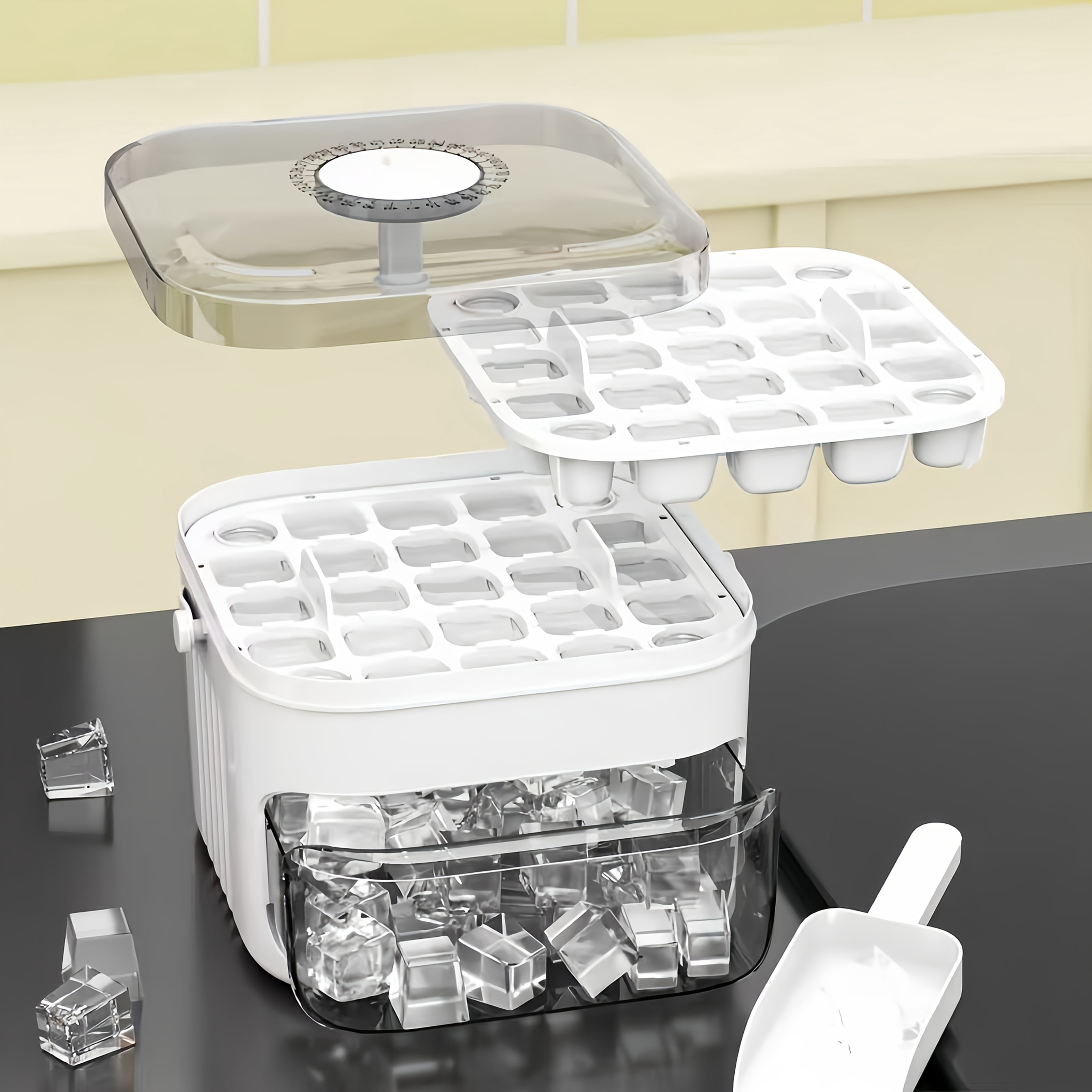 Single Piece Cube Ice Mold with Large Storage Capacity, Dual-Layer Ice ...