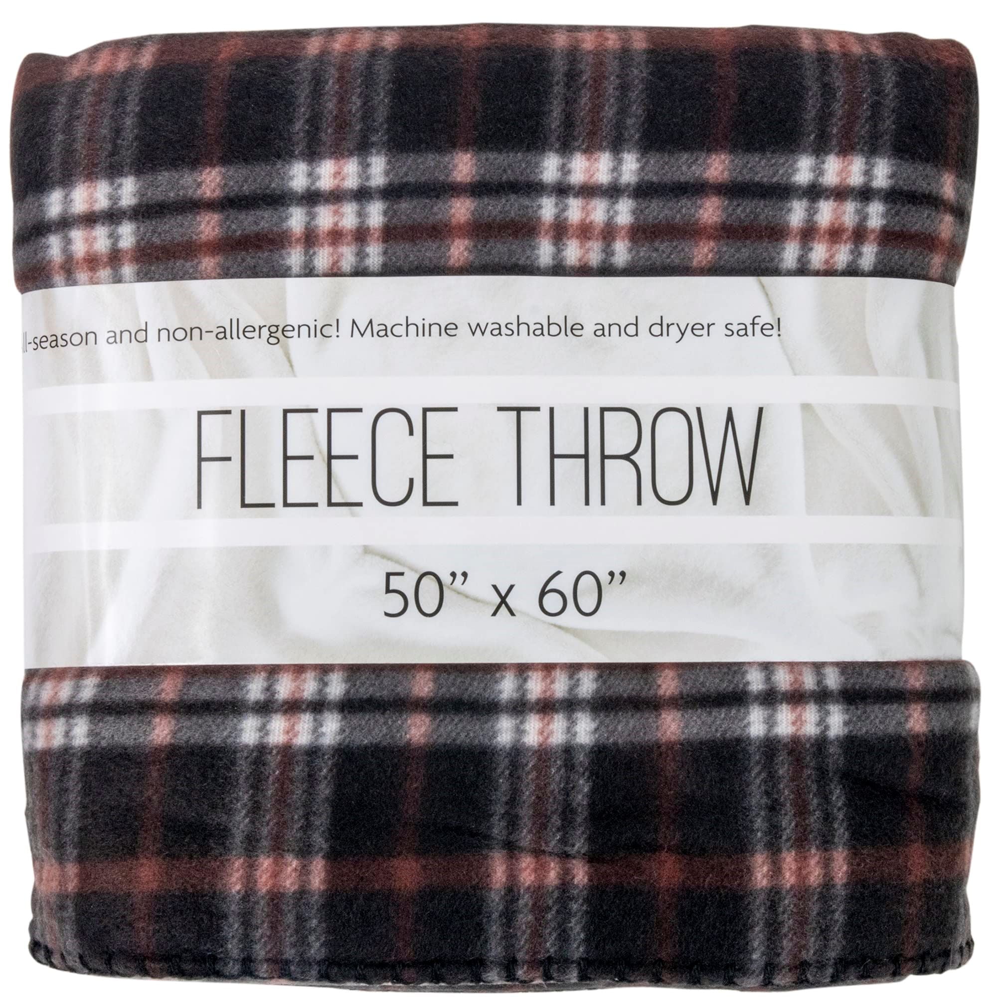 Plush Fleece Throw Blanket, Single Plaid, 60”L x 50”W, All Seasons ...