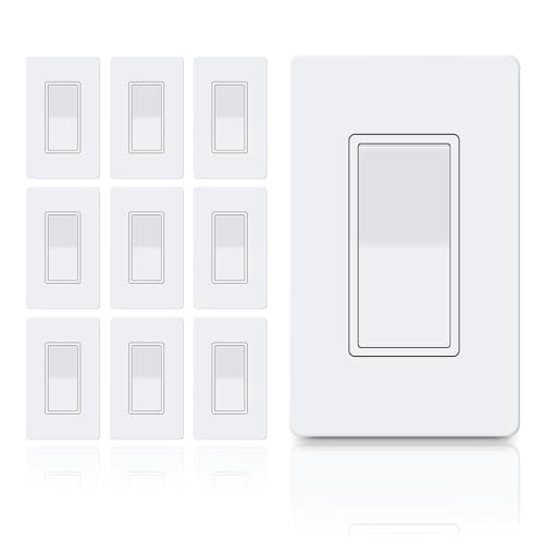 Single Pole Light Switch, 10 Pack with Cover Plate, Rocker, UL Listed ...