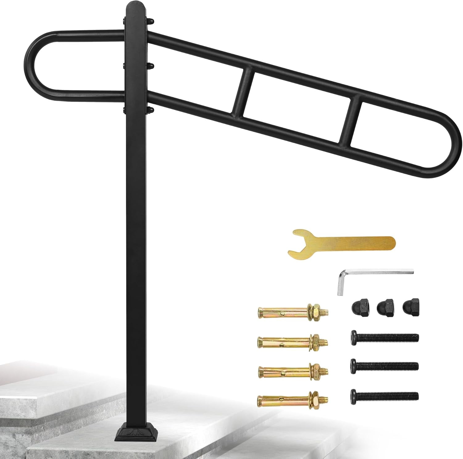 Single Post Handrail, 29.3" - 8.1" L x 35.6" H Railings for Steps ...