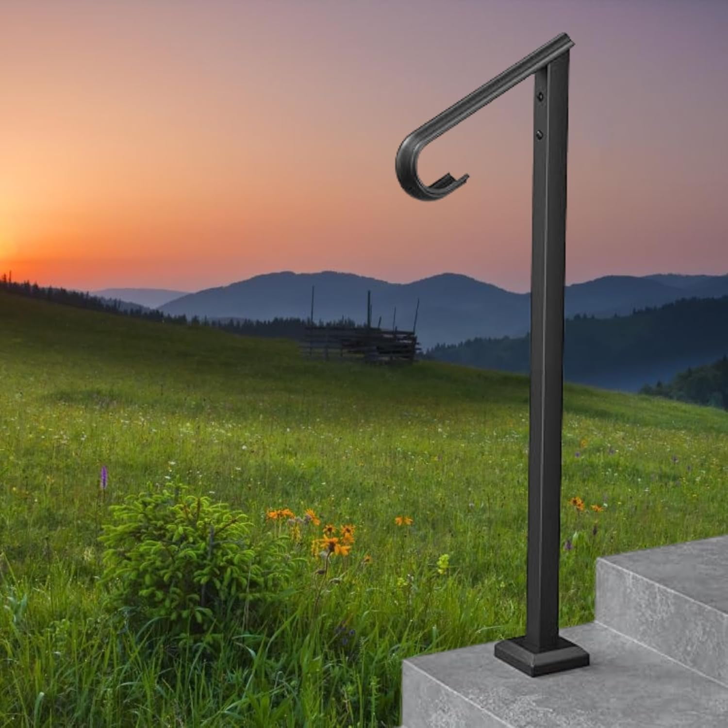 Single Post Handrail, Fit 1 or 2 Steps with Installation Kit Single ...