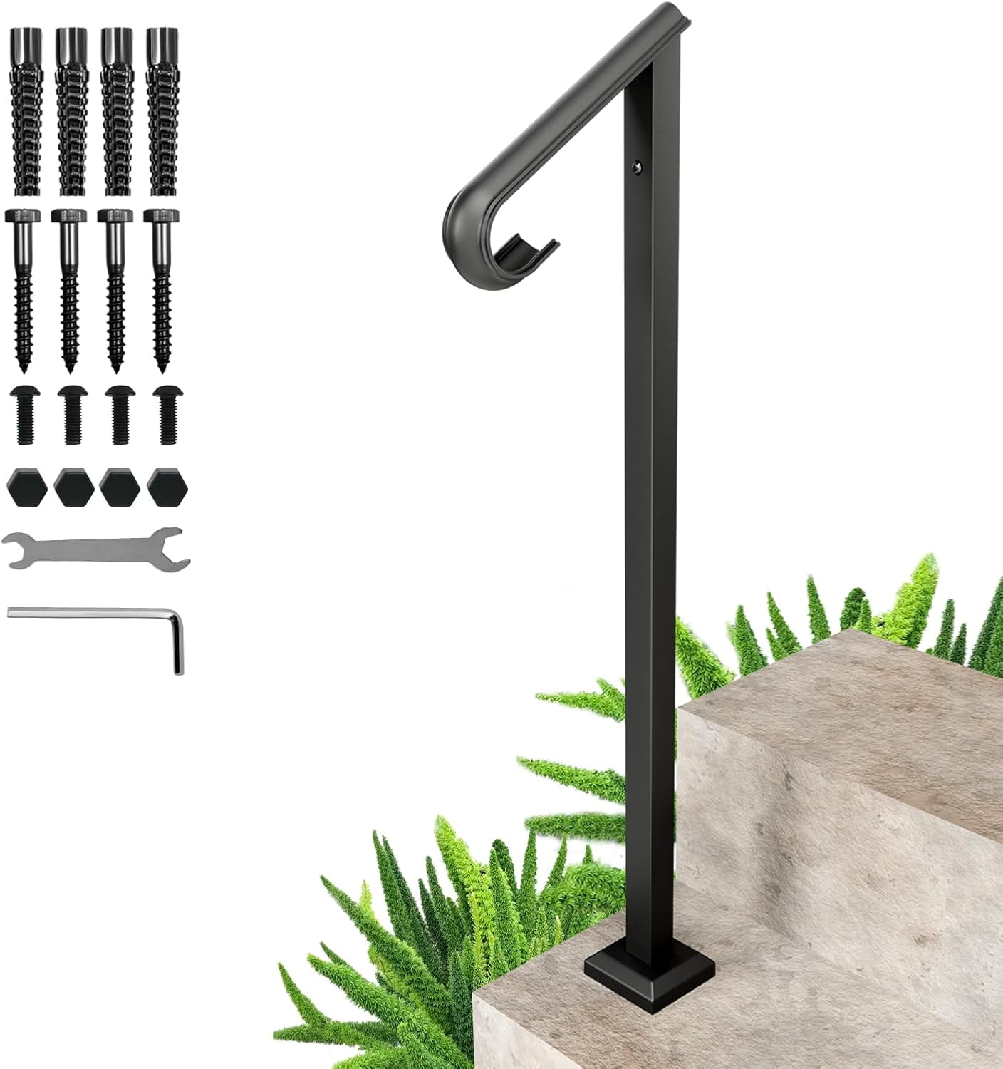 Single Post Handrail, Fit 1 or 2 Steps with Installation Kit Single ...