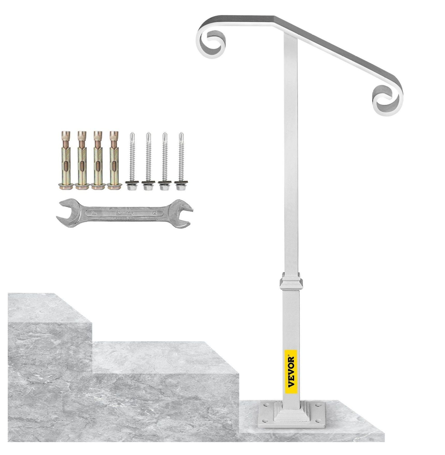 Single Post Handrail White Wrought Iron Post Mount Step Grab Supports ...