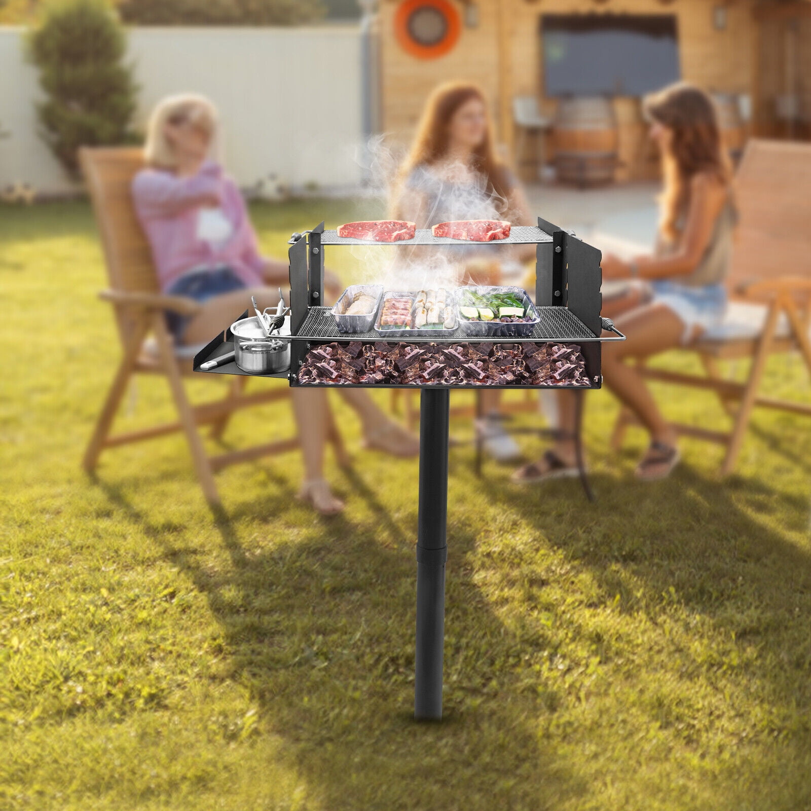 Single Post Outdoor Grill Stainless Steel Grill Camping BBQ with 2 ...