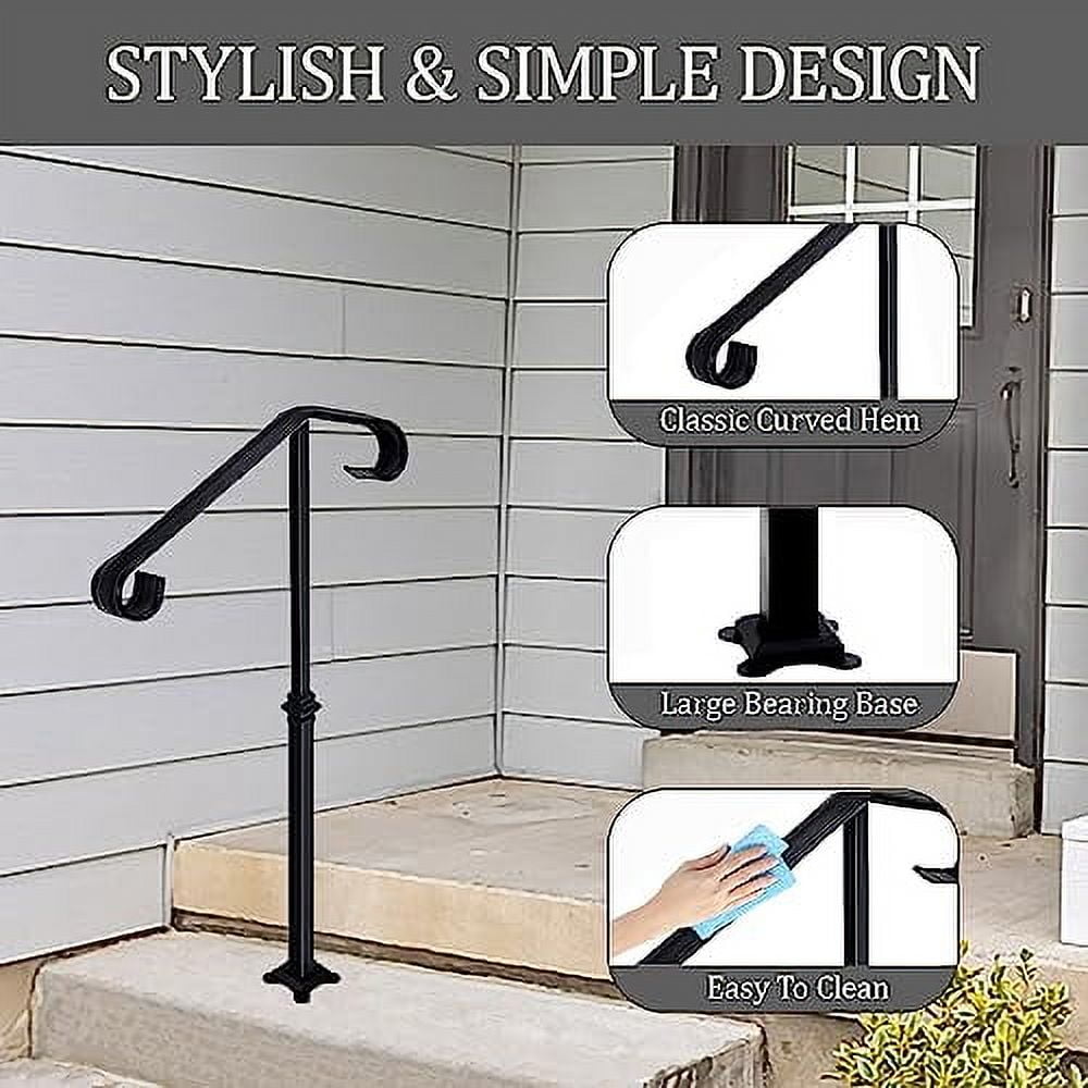 Single Post Wrought Iron Handrail for Outdoor Concrete or Porch Steps ...