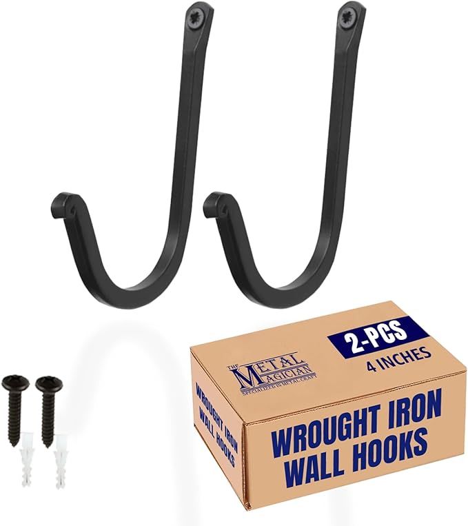 Single Prong Wrought Iron Hooks, Vintage Hand Forged Iron Classic Hook ...