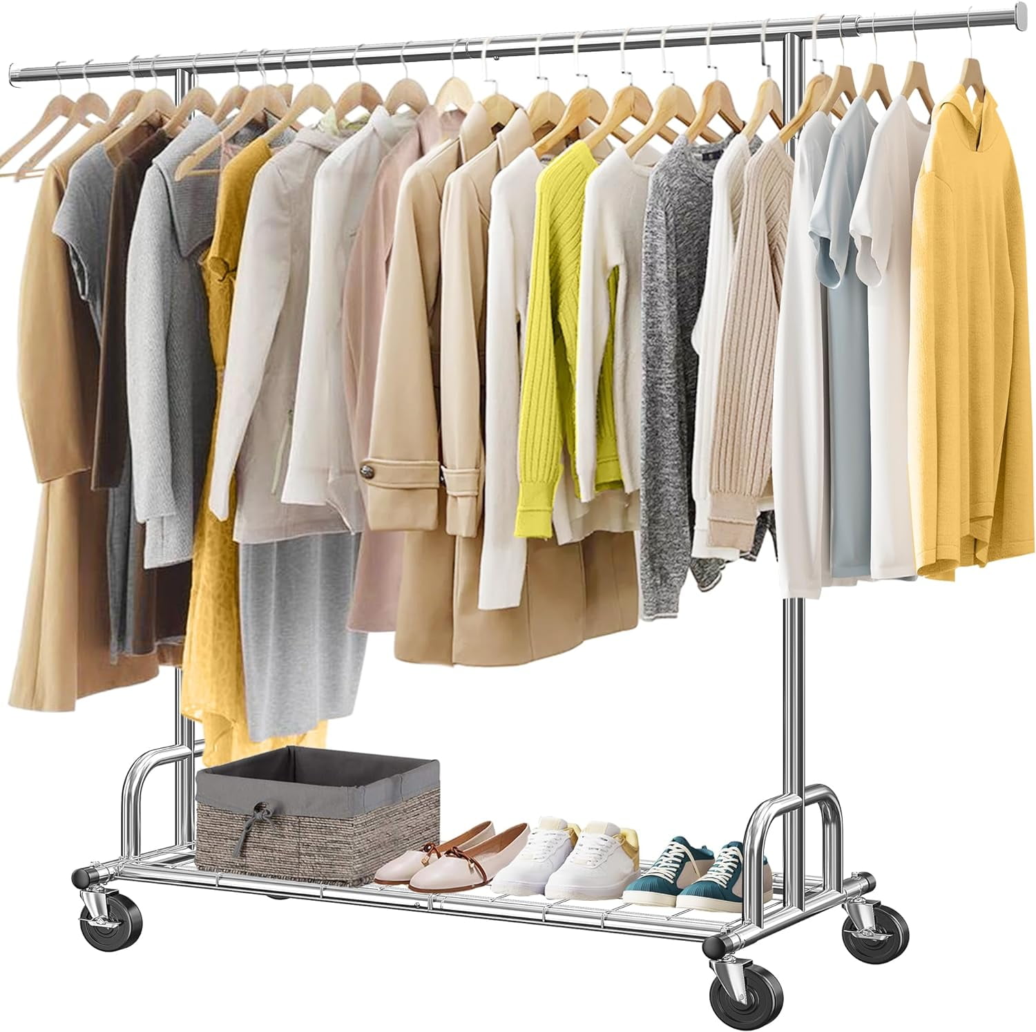 Single Rail Garment Rack on Wheels 450lbs Heavy Duty Clothes Rack with ...