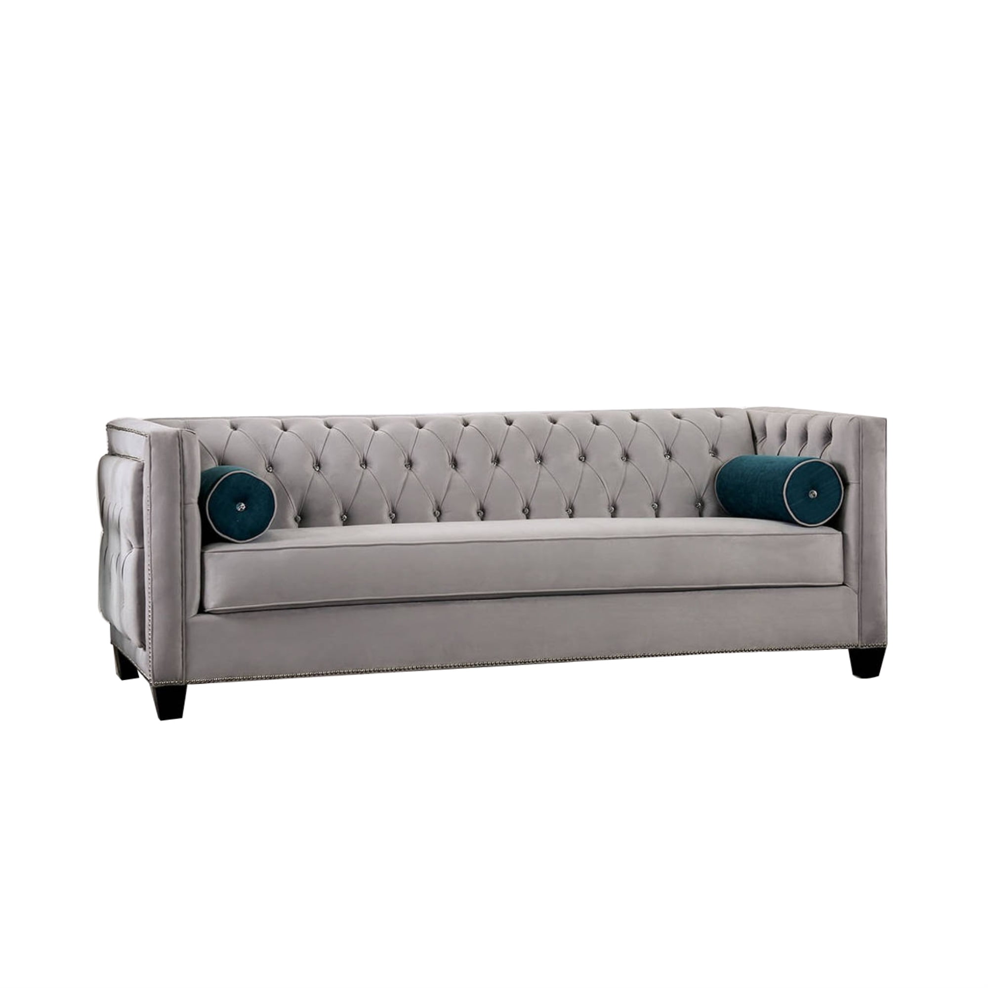 Single Seat Sofa with Button Tufted and Nailhead Trim Details, Gray ...