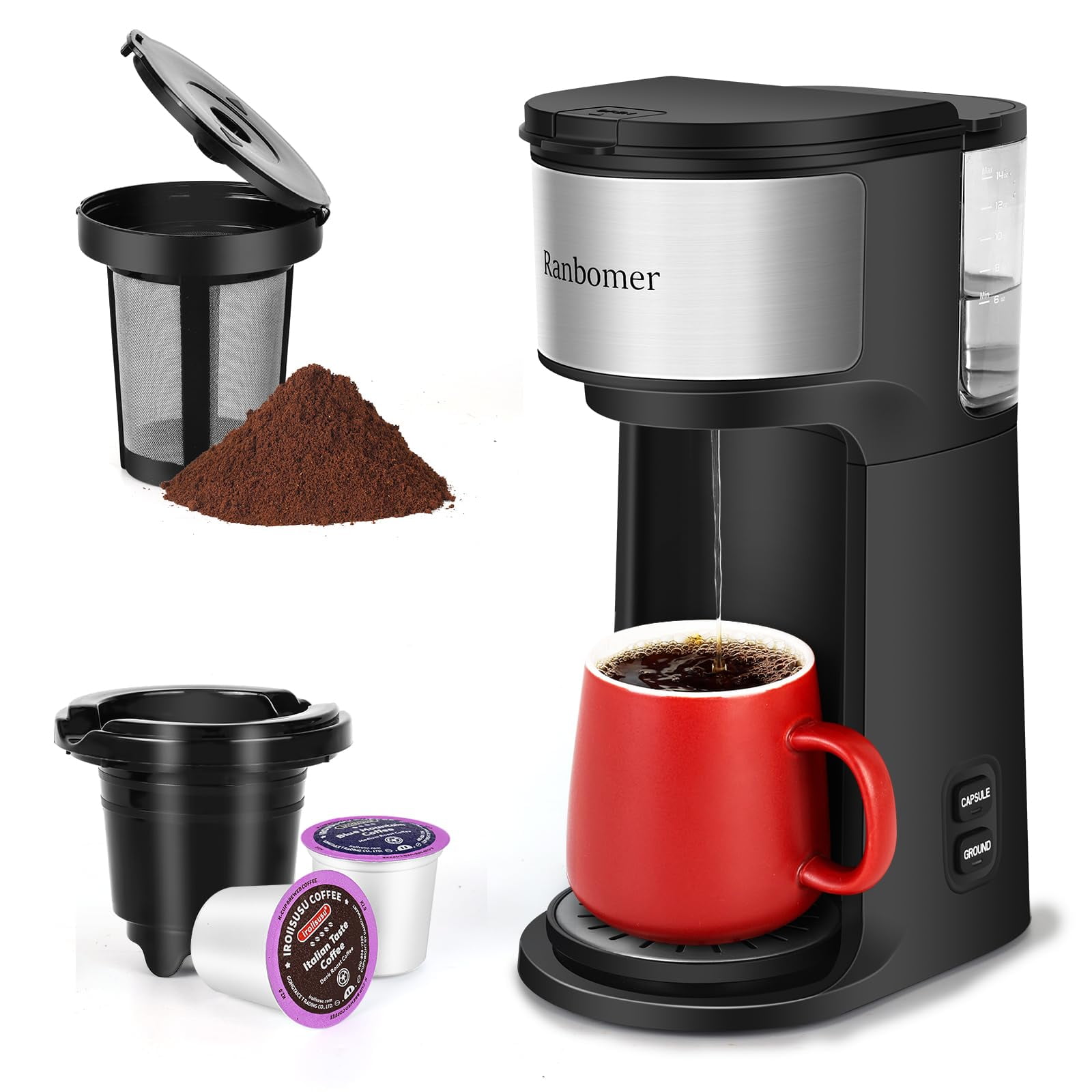 Single Serve Coffee Machine 2 in 1, K Cup and Ground Coffee Brewer ...