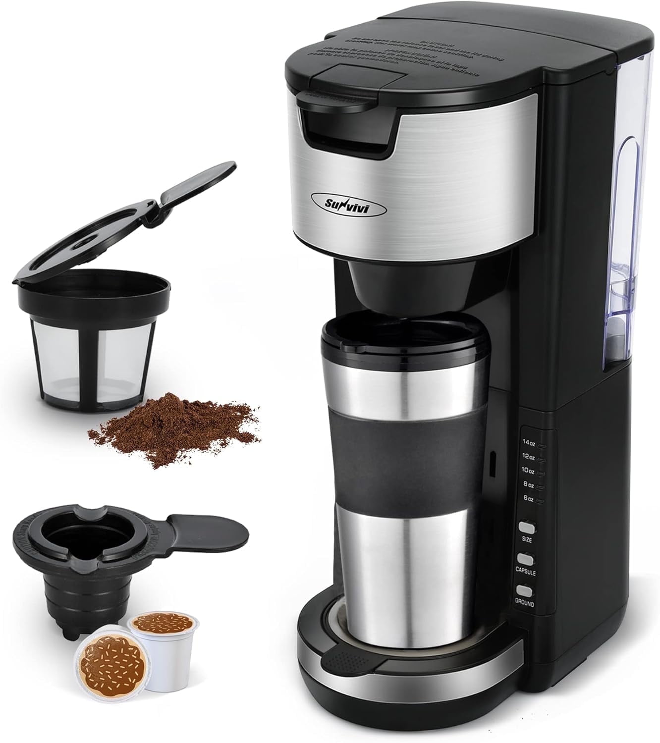 Single Serve Coffee Maker 6-14OZ With Filter Coffee Brewer for K Cup ...