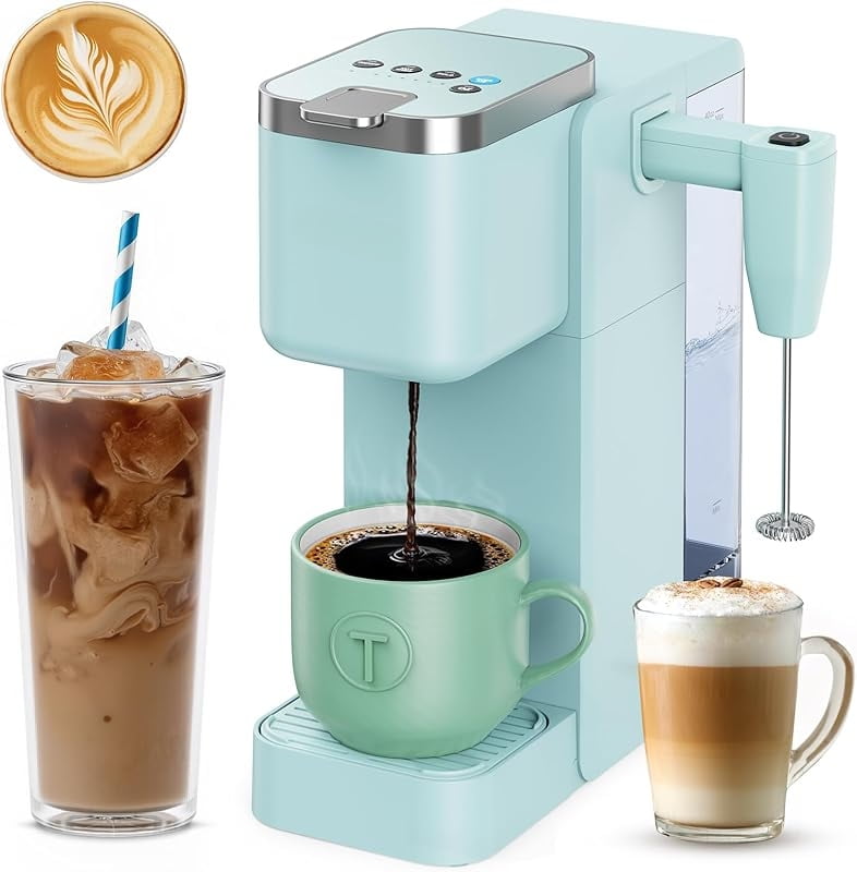 Single Serve Coffee Maker with Built-in Detachable Milk Frother, Iced ...