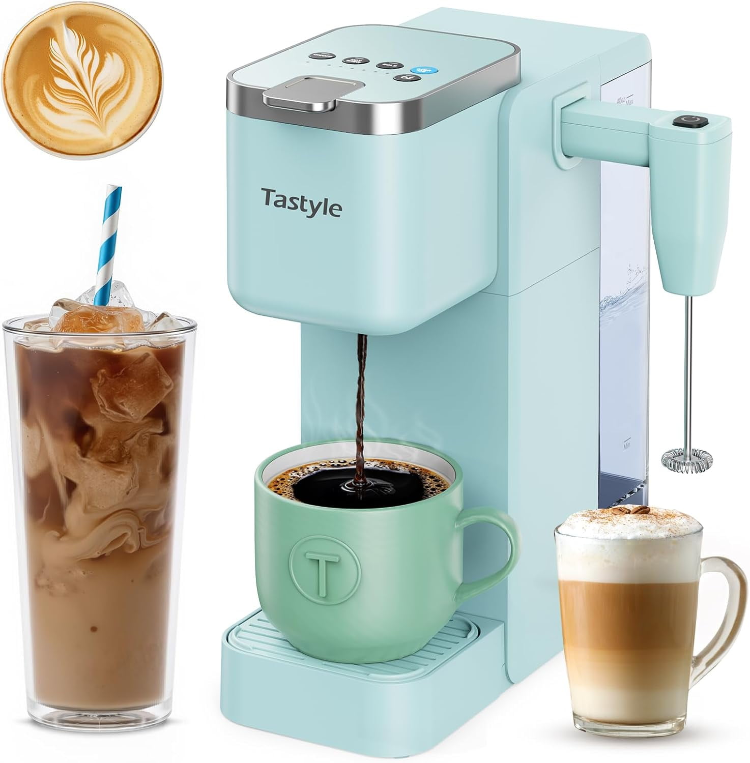 Single Serve Coffee Maker with Built-in Detachable Milk Frother, Iced ...