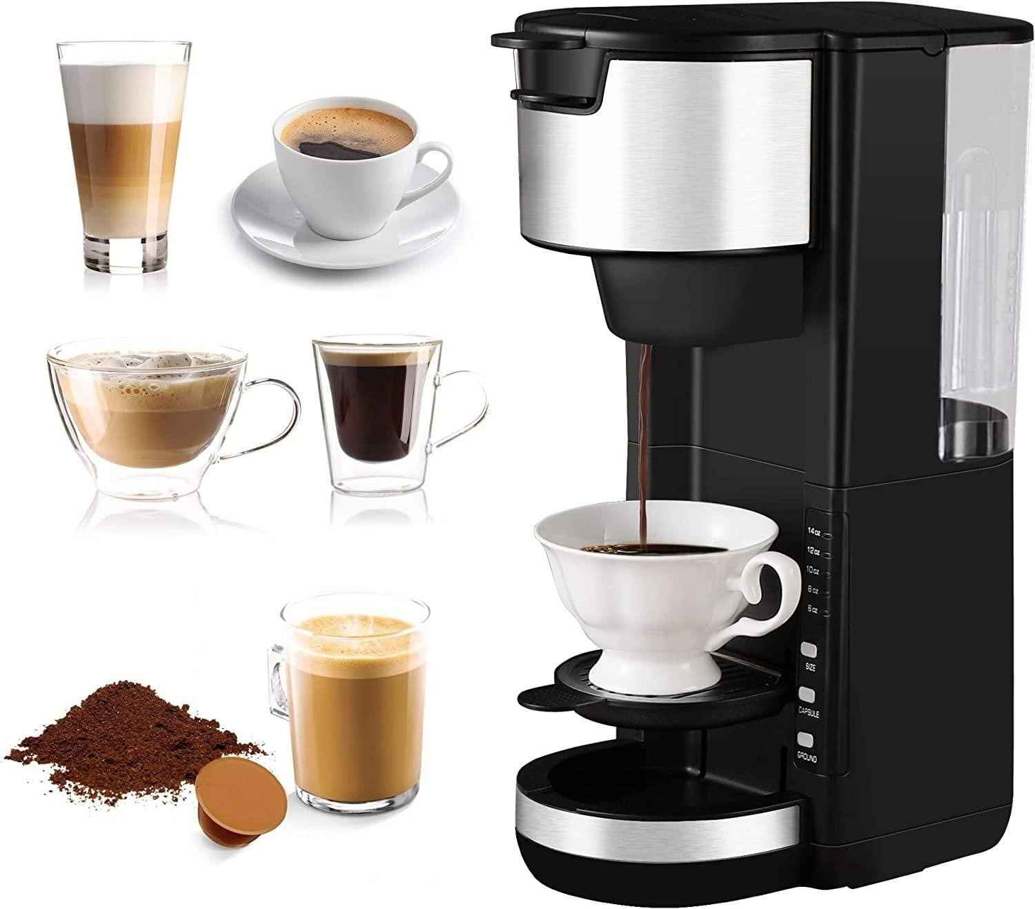 Single Serve Coffee Maker, For Single Cup Pod & Coffee Ground, 30 Oz ...