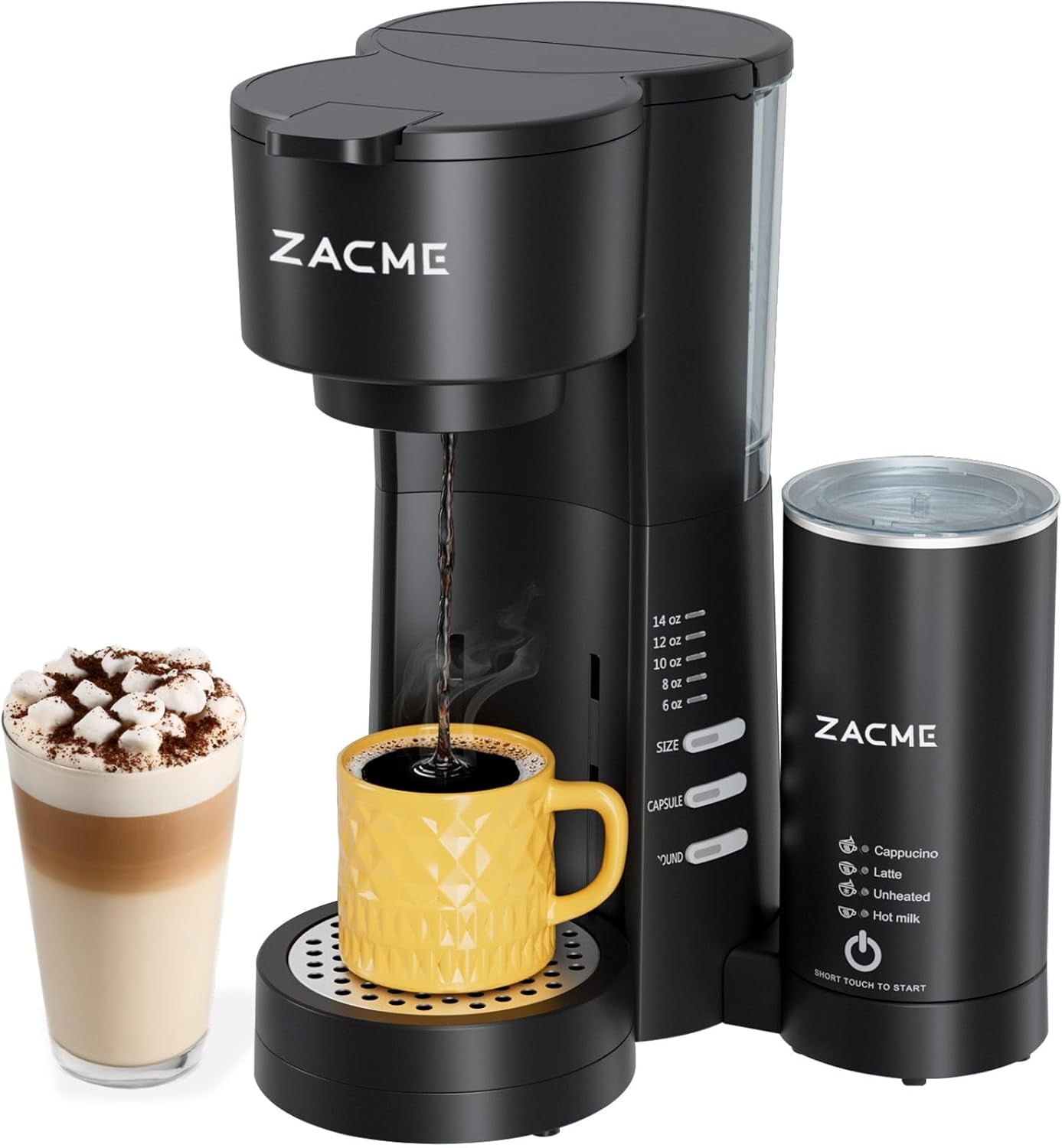 Single Serve Coffee Maker with Milk Frother, Coffee Machine with ...