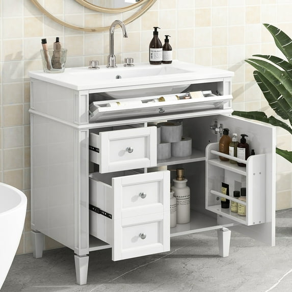 Single Sink Vanity for Bathroom / Modern Design, Cabinet Door Organizer ...